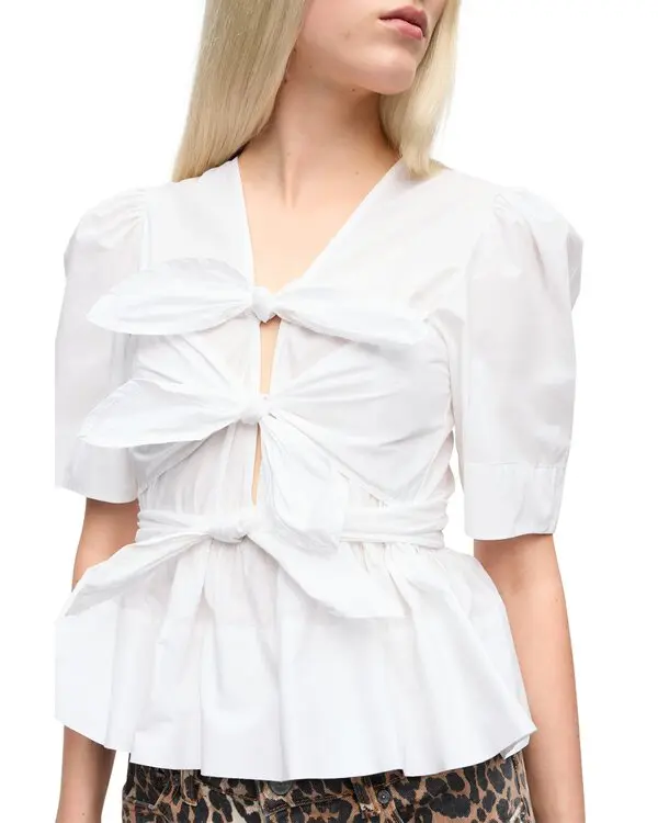 Ganni Tie Strap Blouse - Bright White | Editorialist